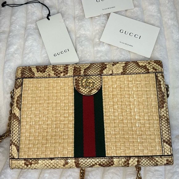 Gucci | Bags | Gucci Ophidia Crossbodyshoulder Bag Straw Snake Leather ...